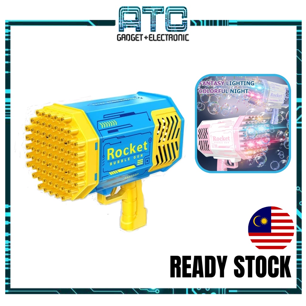 ATC Bubble Gun Machine with 69 Holes and Flash Lights, Electric Rocket ...