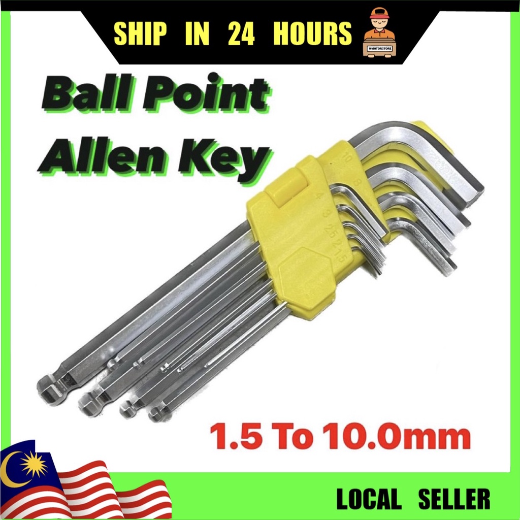 9 Pcs Harden Ball Point Allen Key Set Hexagon Screwdriver Spanner ...