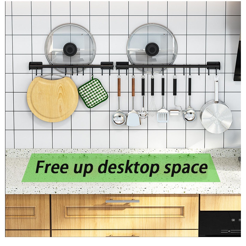 ANBOLT Kitchen Hanging Rack with 8/12 Hooks Wall Mounted Rod Hanger ...