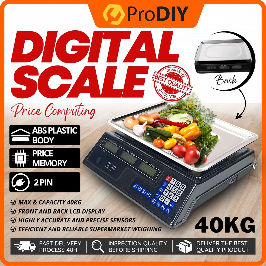 40kg Black Digital Weight Scale Food Weighing Scale Penimbang Digital ...