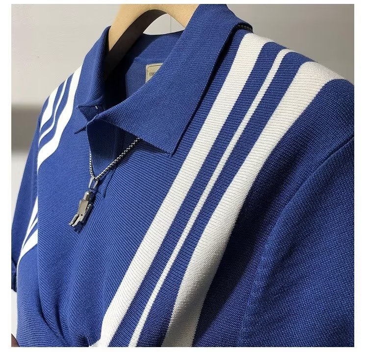New Men's Summer Trend Stylish Striped Polo Simple Casual Japanese ...