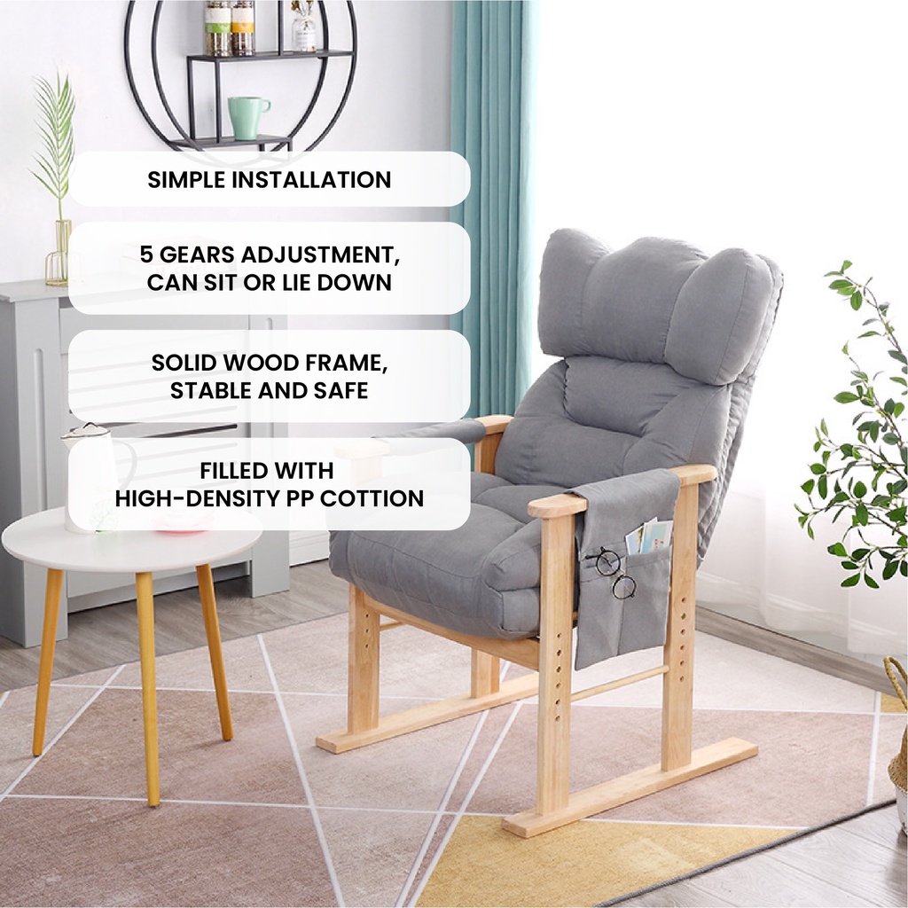 Wooden Leg Chair Remote Control Storage 1 Seater Sofa Chair Cushion ...