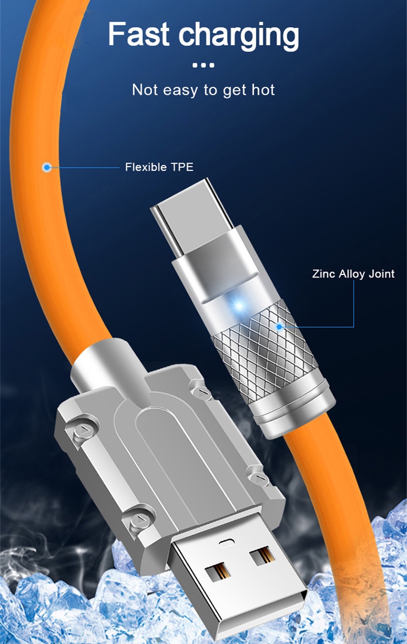 120W 6A Super Fast Charging Cable Type C Liquid Silicone Cable Quick ...