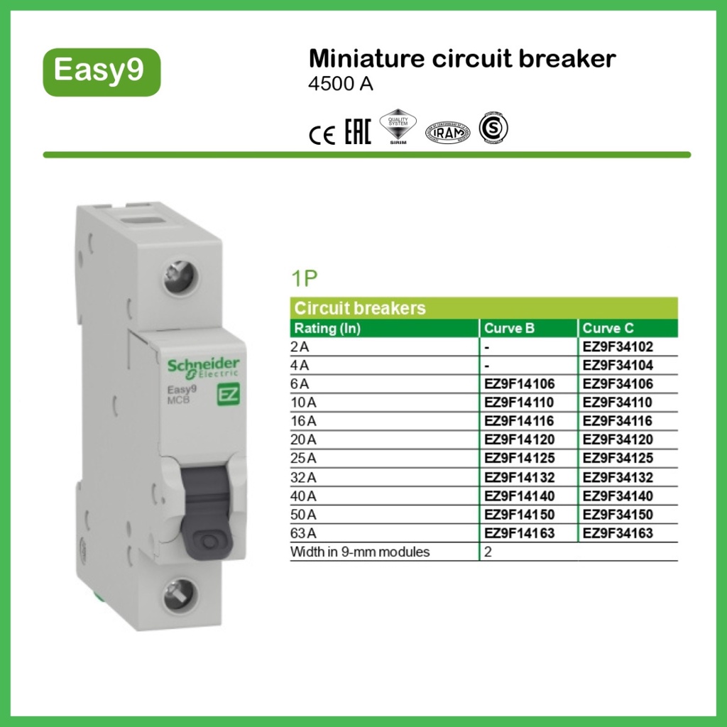 Schneider Electric Easy9 MCB 1P 4.5kA 6A 10A 16A 20A 25A 32A 40A 50A 63A | Shopee Malaysia