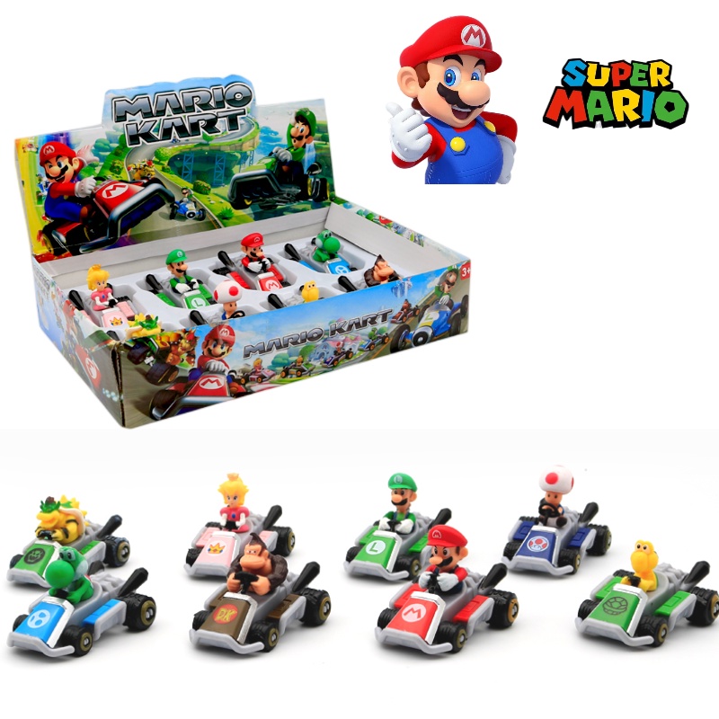 Party Super Mario Go-kart Toy Set With 8 Collectible Figures Box And ...