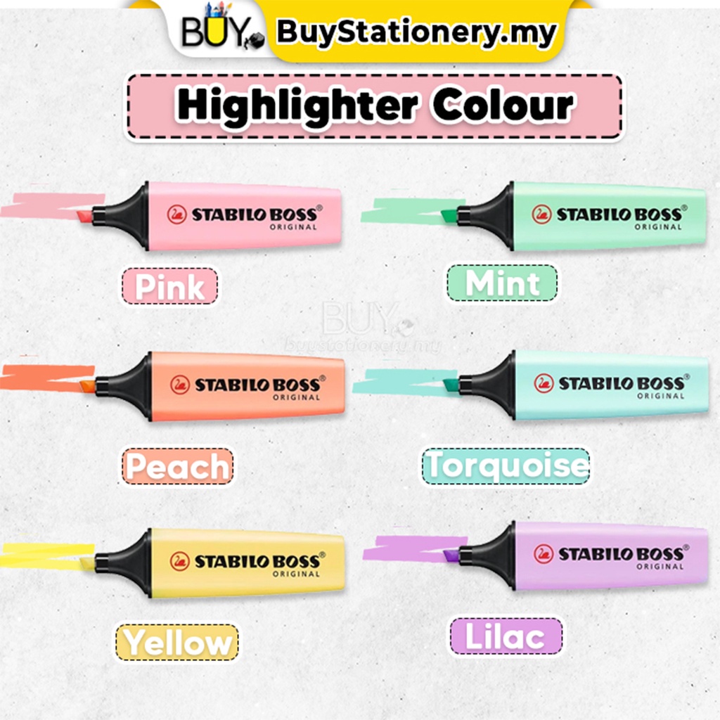 Stabilo Highlighter Boss Pastel Colour Highlighter Pen Warna Warni Set ...