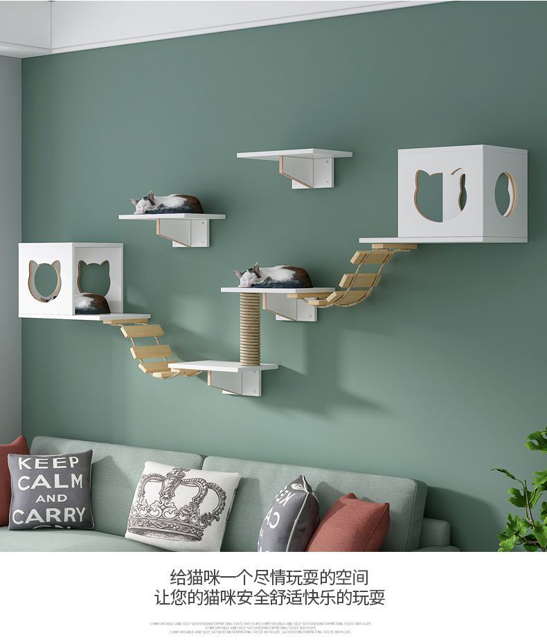 Solid Wood Cat Wall-Mounted Cat Nest Cat Climbing Frame Wall-Mounted ...