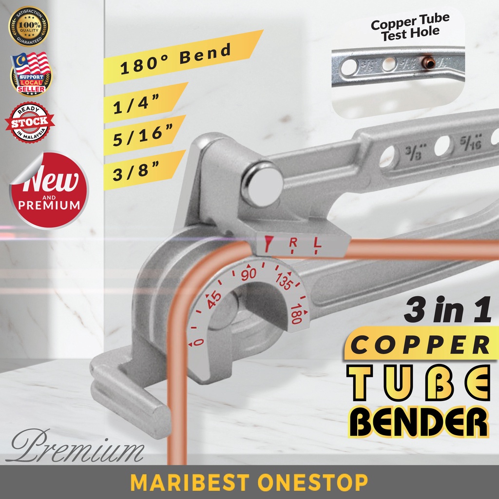 3 IN 1 180° Copper Tube Bender Manual Bender Tubing Bender 1/4”, 5/16”, 3/8” Aircond Copper ...