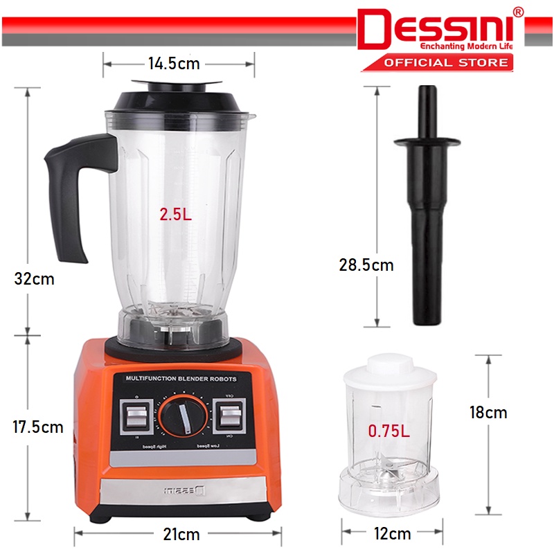 DESSINI ITALY 2.5L Stainless Steel Blender Grinder Mixer Juicer ...