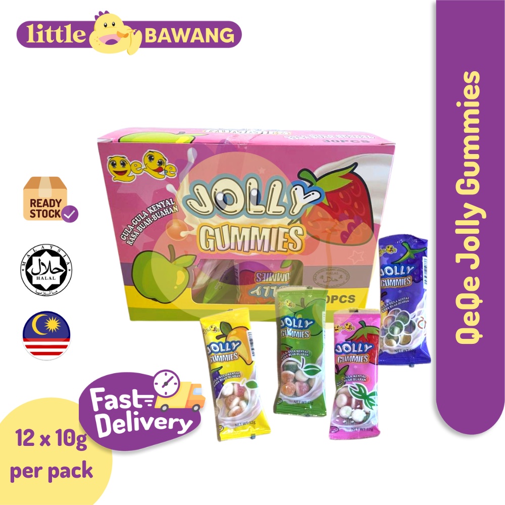 QeQe Jolly Gummies Assorted Flavors Mango Apple Strawberry Grapes 12g X ...