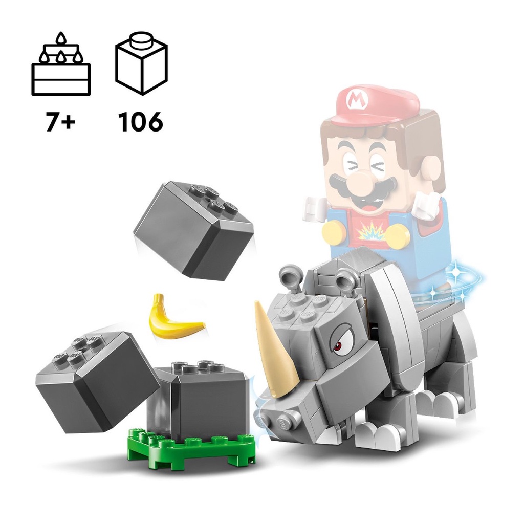 LEGO 71420 Super Mario Rambi the Rhino Expansion Set Building Toy Set ...