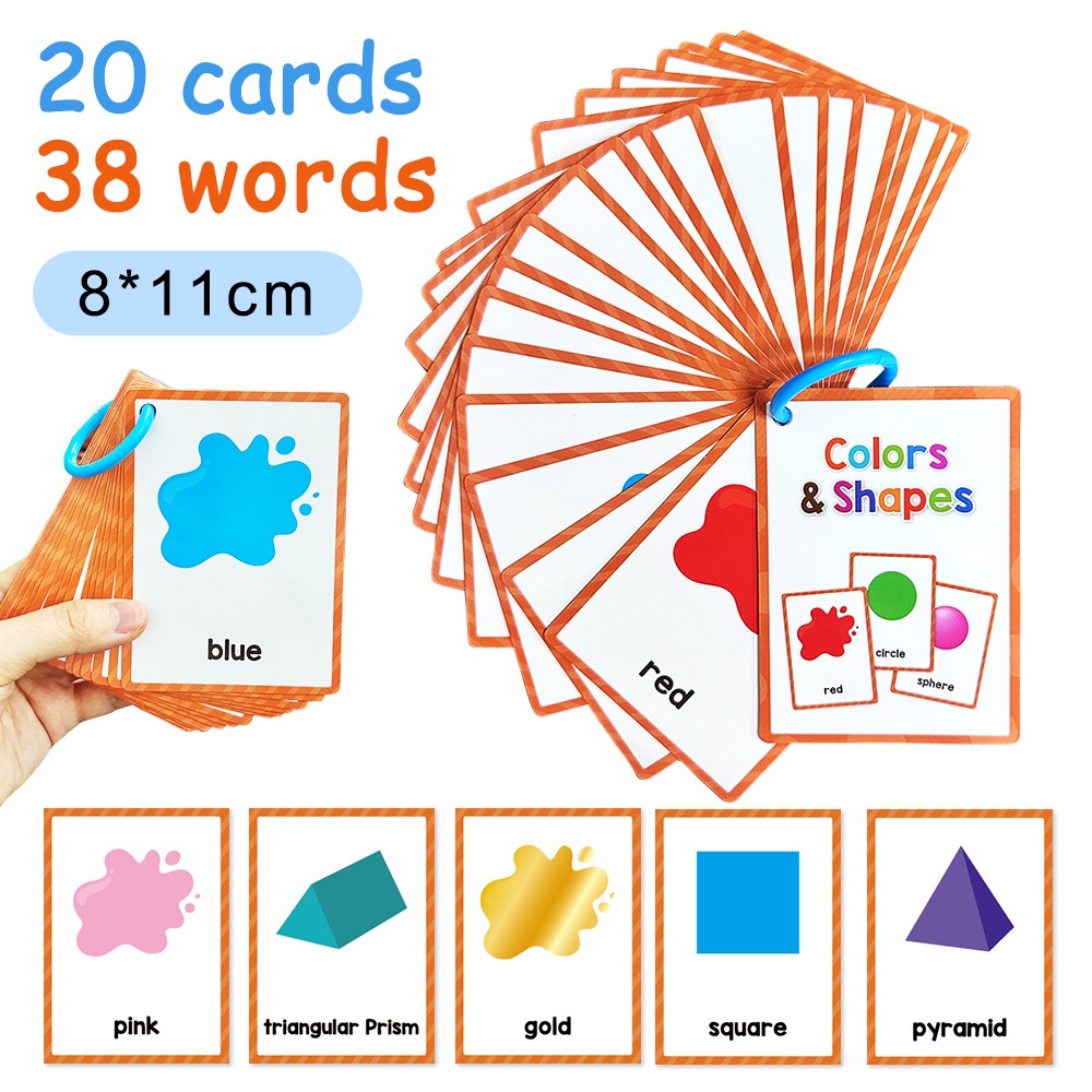 Shape Color Flash Cards for Kids Preschool Kindergarten Words English ...