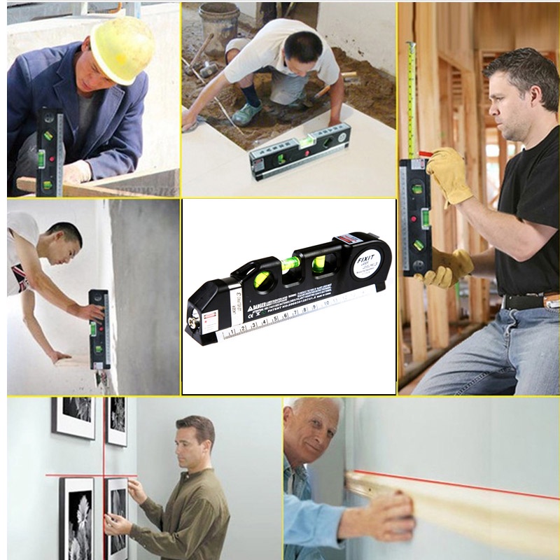 4In1 Multipurpose Spirit Level Laser Horizon Vertical Measure Tape Horizontal Rulers Infrared ...