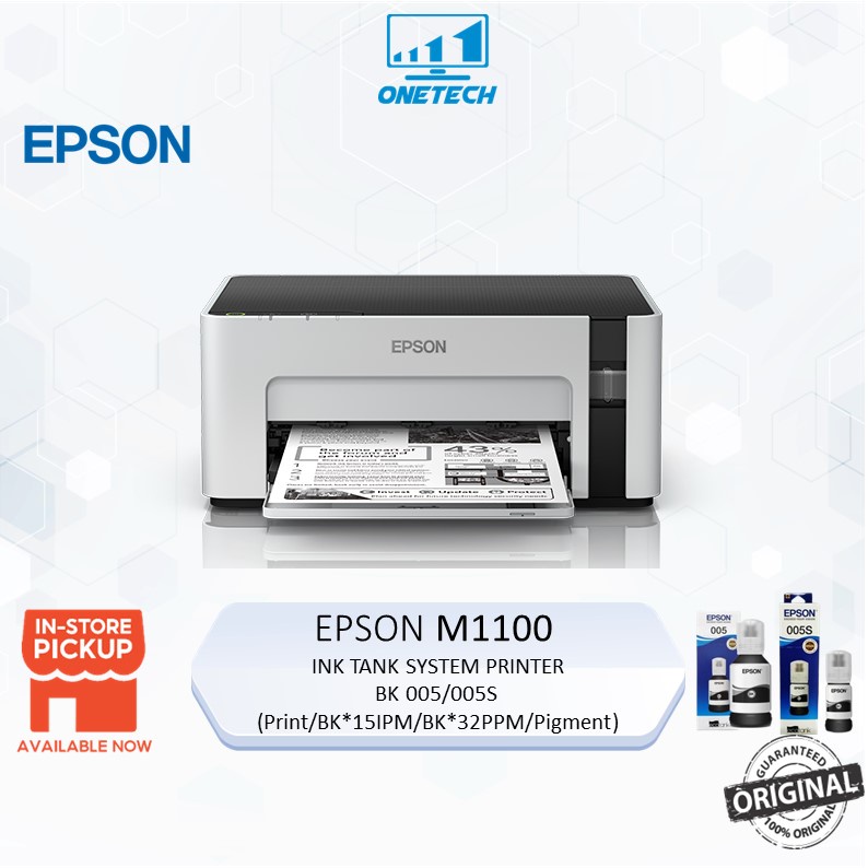 Epson M1100 Ink Tank System Printer - B*005/005S (Print/BK 15ipm/BK ...
