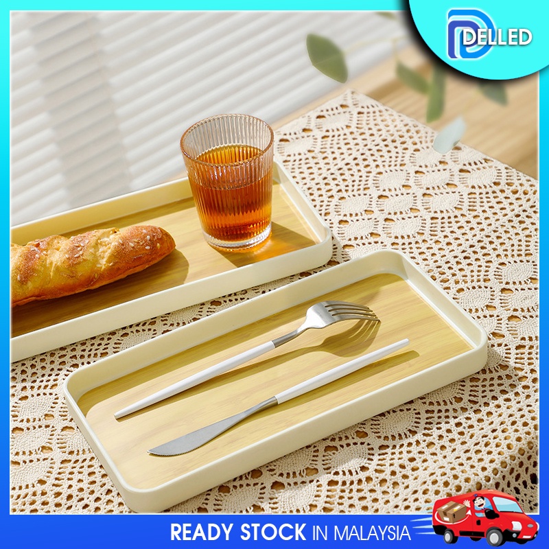 🇲🇾DELLED🇲🇾 Minimalist Wood Grain Pattern Rectangle Food Tray For Table ...