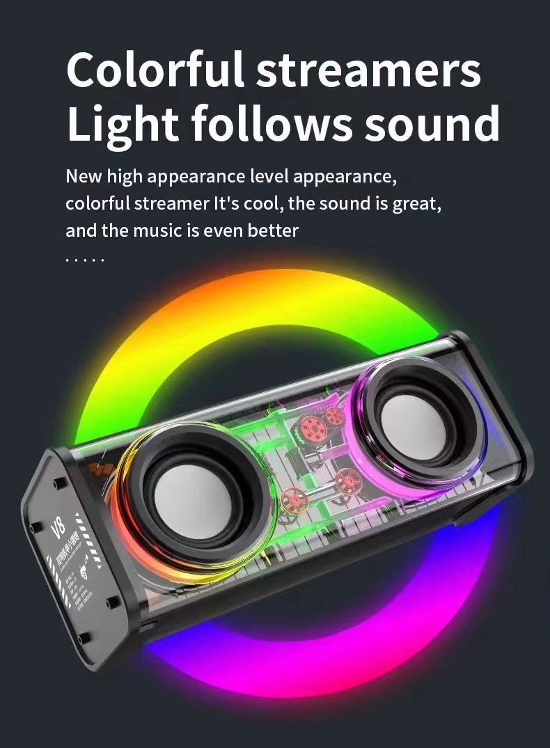 BYZ K07/ V08 5W /10W Transparent Mech Bluetooth Speaker w RGB Breathing Light , 360° TWS Stereo ...