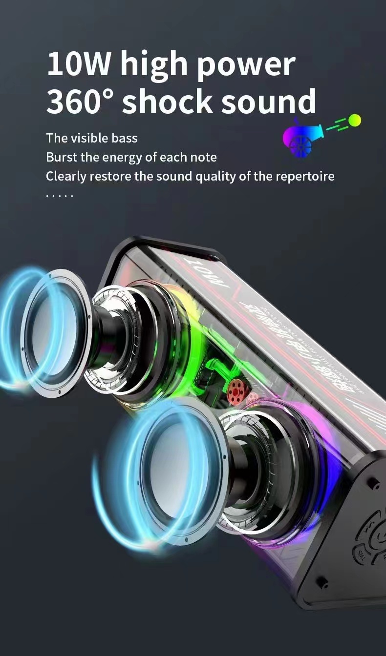 BYZ K07/ V08 5W /10W Transparent Mech Bluetooth Speaker w RGB Breathing Light , 360° TWS Stereo ...