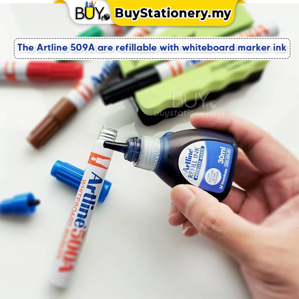Artline 509A Whiteboard Marker Pen Refillable Green Blue Black Red ...
