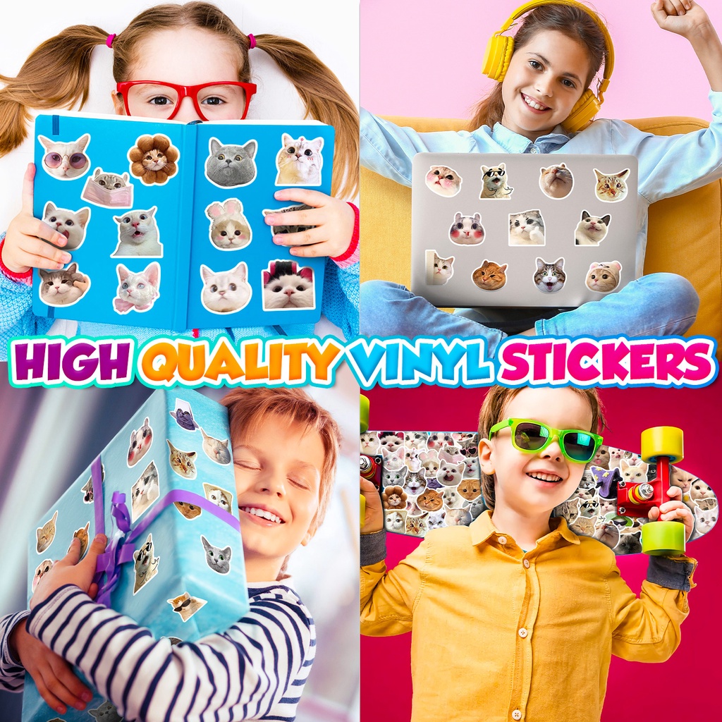 50/100Pcs Cat Stickers Cute Quirky Funny Cat Head Stickers DIY ...