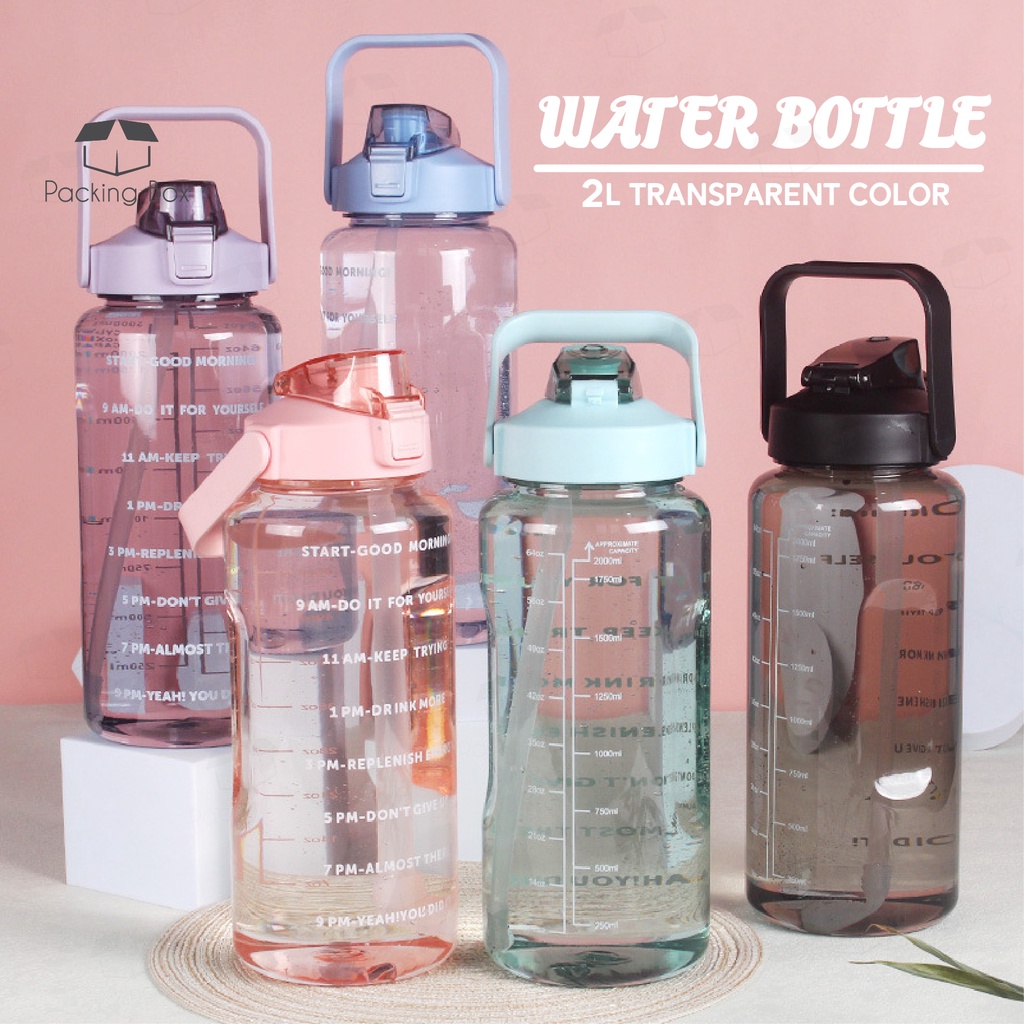 PKB 2000ml Reminder water bottle with straw scale big bottle 2Liter gym bottle sport water ...