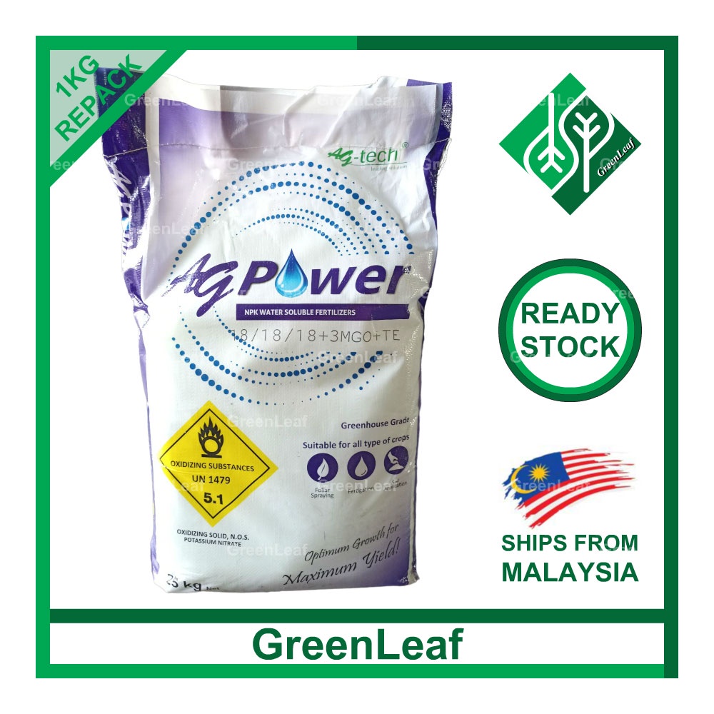 [REPACK] 1KG Ag Power 18-18-18 +3MgO +TE Foliar Fertilizer Fertiliser ...