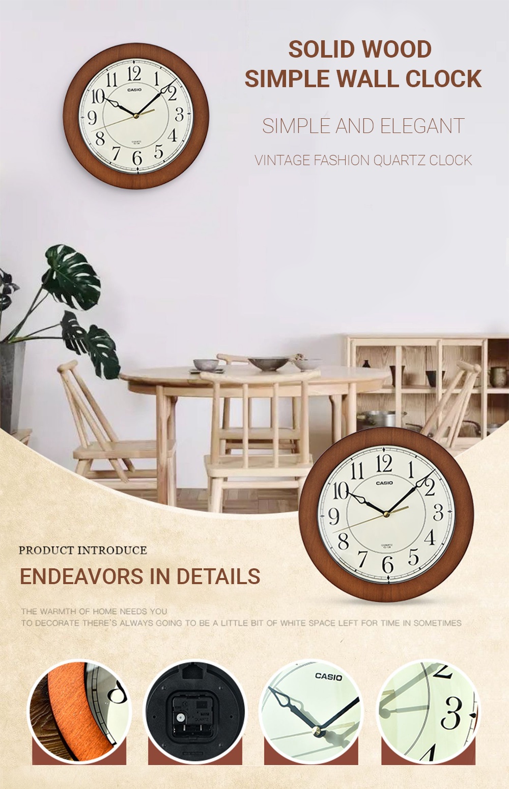 CASIO CLOCK IQ-126 Wall Clock Wood Grain Movement Silent Wall Clock ...