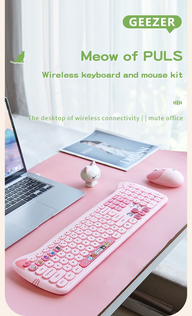 MOFII Geezer Cute Cat Plus Wireless/Bluetooth Keyboard Mouse Set Office ...