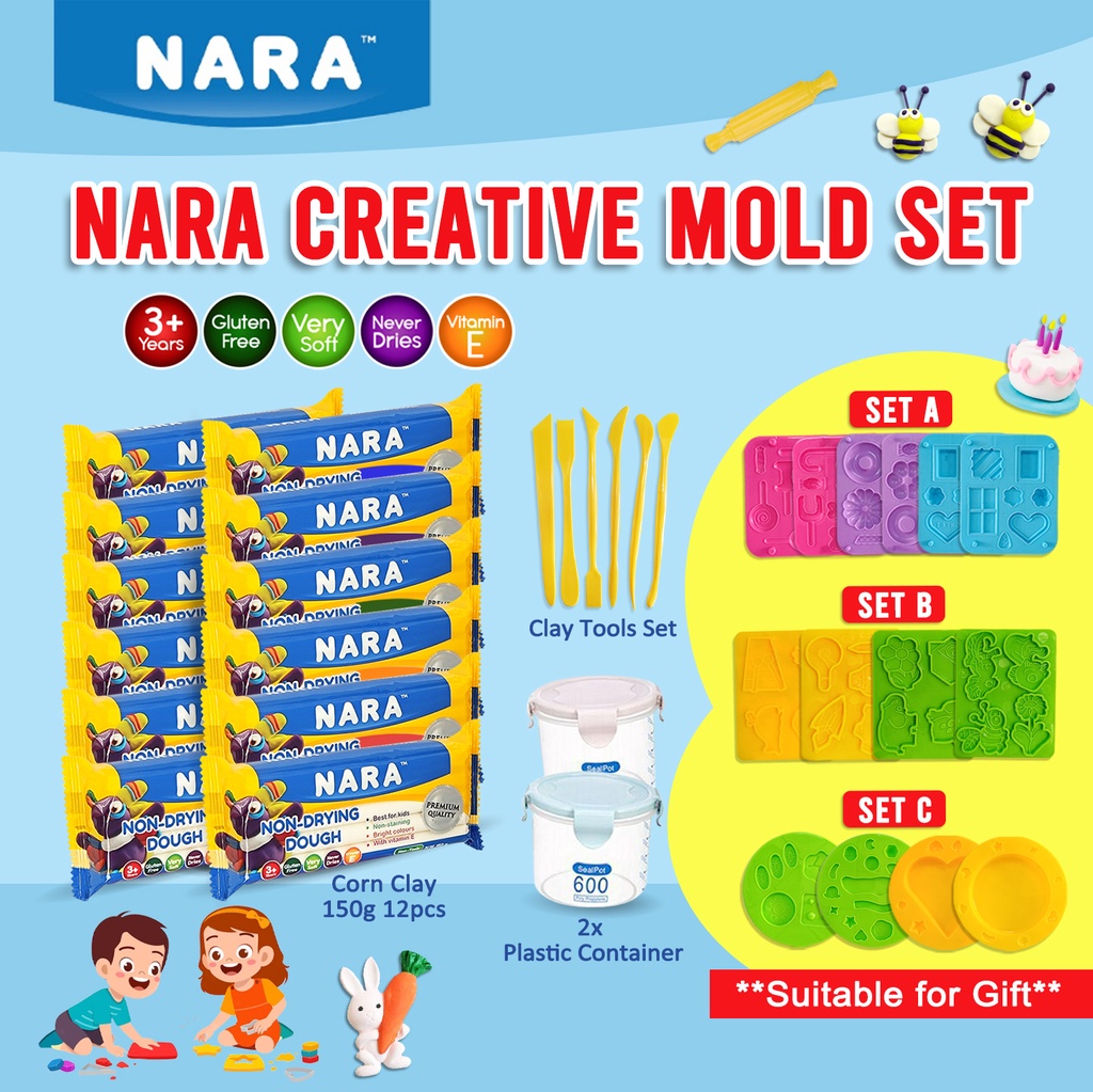 Nara Corn Clay 12 Color with Creative Mold Set for age 0-3 Non-Toxic ...