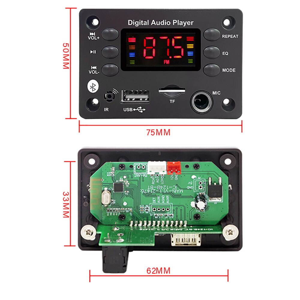 DC 5V 12V MP3 Player Bluetooth 5.0 Decoder Board Car FM Radio Lossless ...