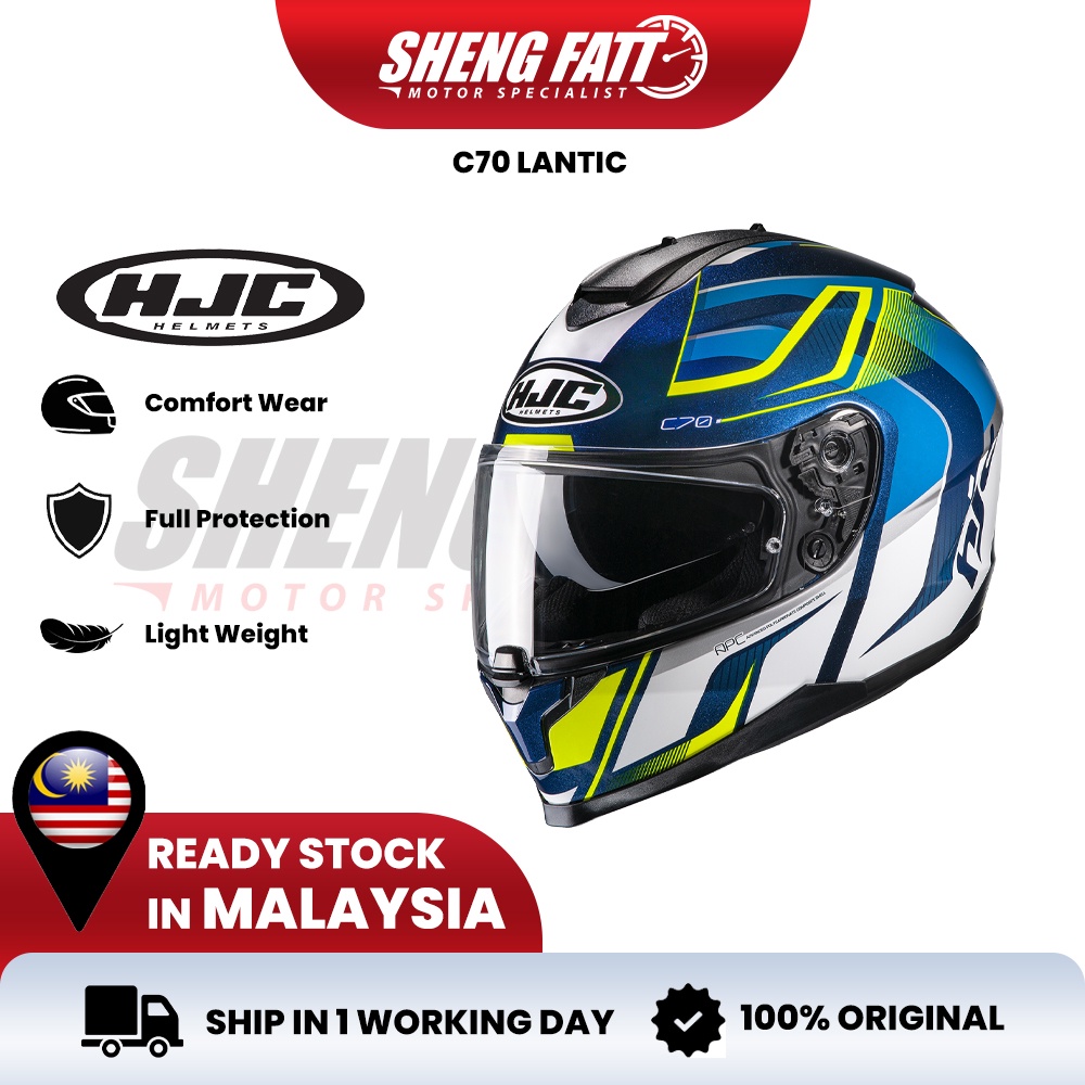 HJC C70 Lantic Full Face Helmet Motor Visor Topi Keledar Keselamatan ...