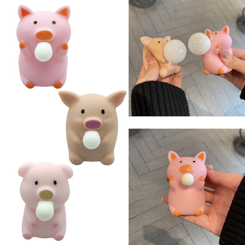 Hychumey Cute Pig Spitting Bubble Quick Rebound TPR Decompression Toy ...