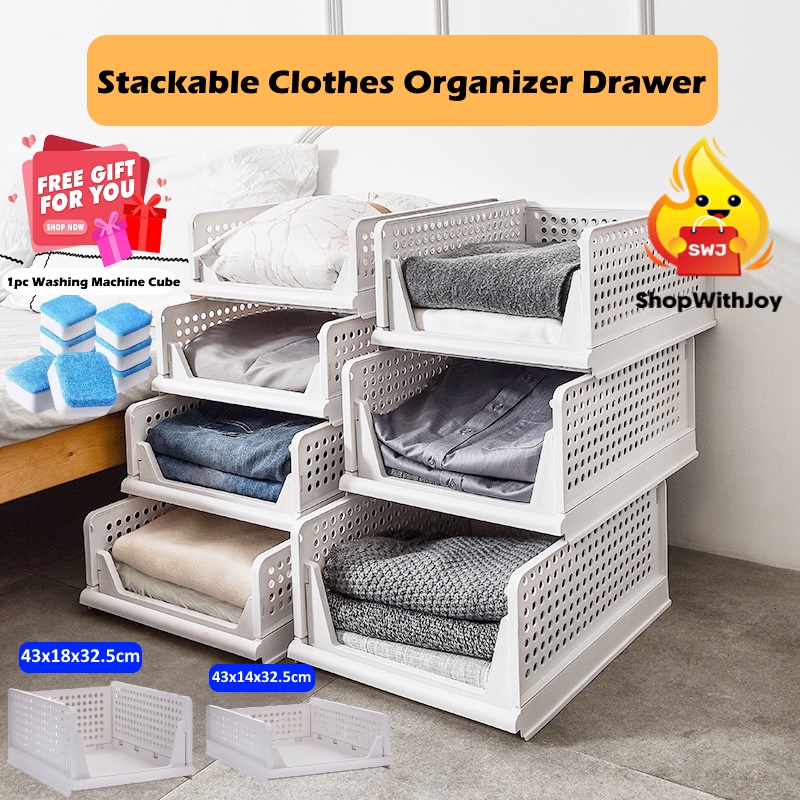 ShopWithJoy Foldable Stackable Storage Clothes Rack Drawer Basket ...