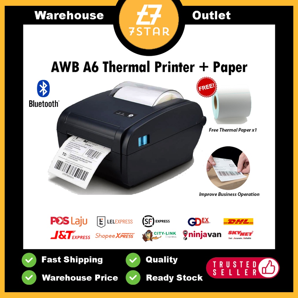 7star Waybill Printer Thermal AWB A6 PDF USB Pos Laju J&T Sticker Barcode QR Shipping Label ...