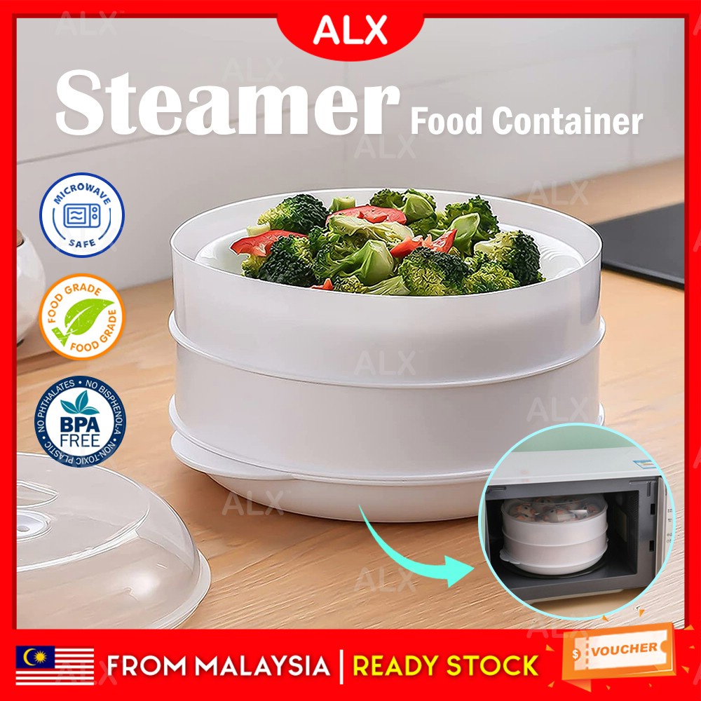 ALX LARGE Microwave Safe Double Layer Plastic Steamer Container Fish ...