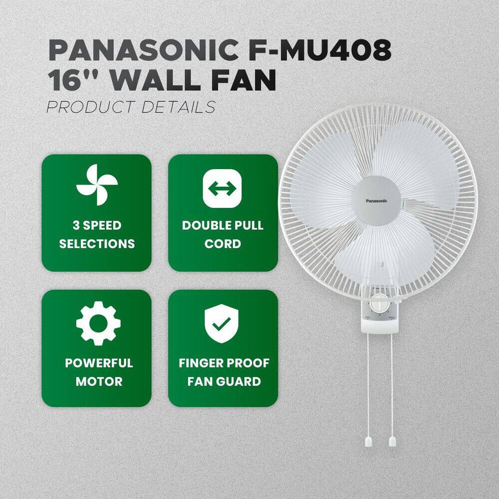 PANASONIC F-MU408 16" WHITE 3 SPEED PULLY WALL FAN | Shopee Malaysia
