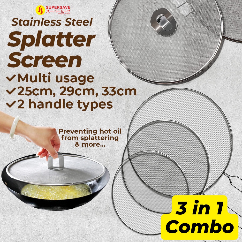 SUPERSAVE 3 in 1 Splatter Screen Stainless Steel With Handle and Lids ...