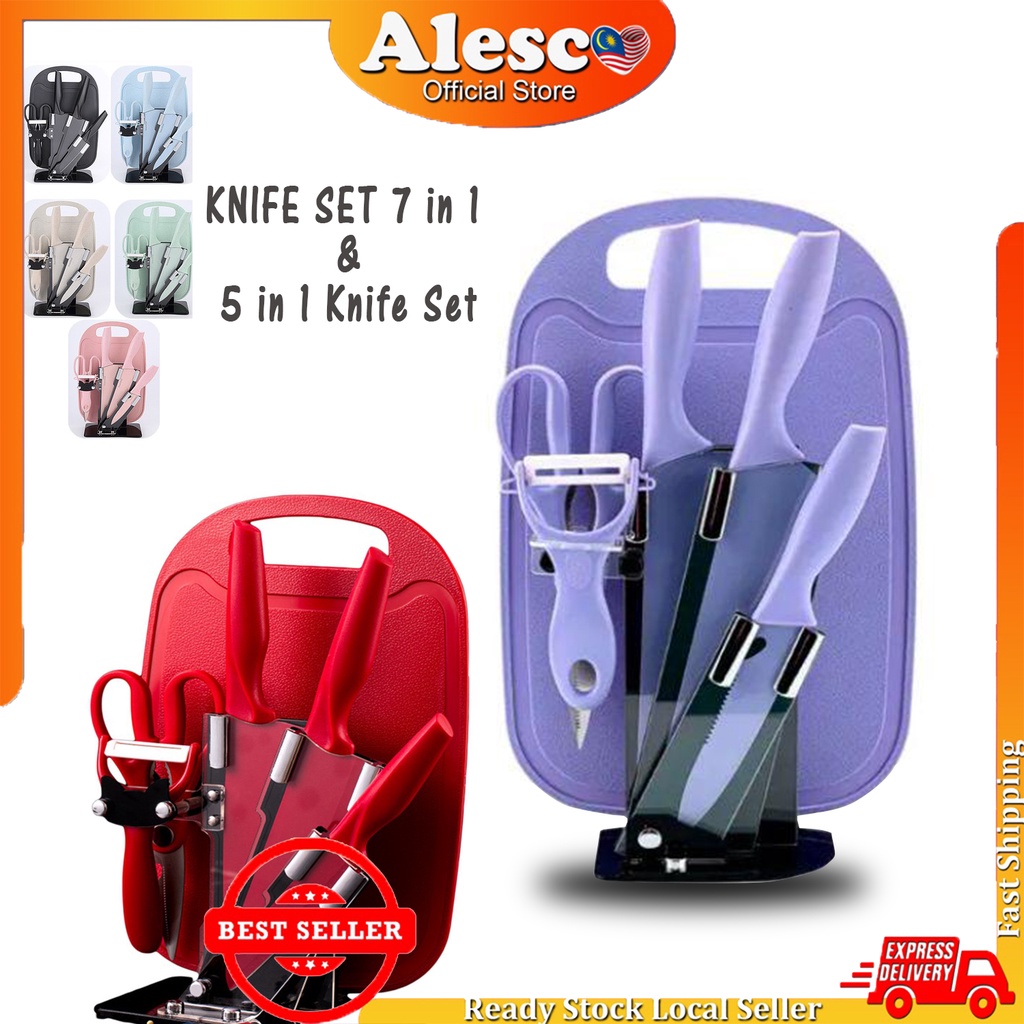 Alescomall KNIFE SET 7 in 1 ( SET PISAU VIRAL) Kitchen Knife / Alatan ...