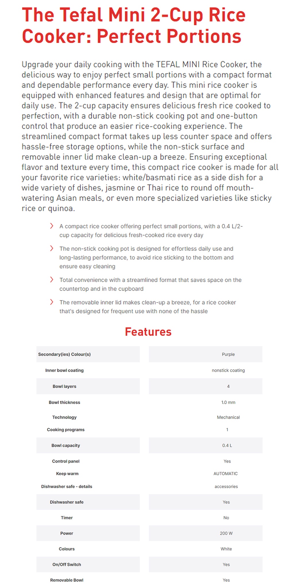 Tefal 0.4 Liter Mini Mechanical Rice Cooker RK1721 RK172165 | Shopee ...