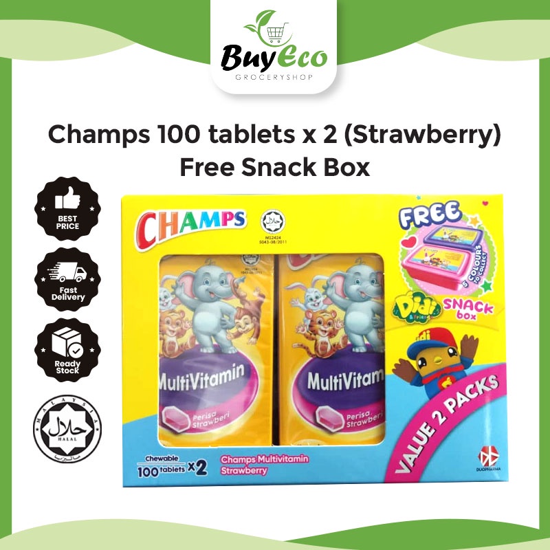 Champs Multivitamin 100 tablets x 2 (Strawberry) Free Snack Box ...