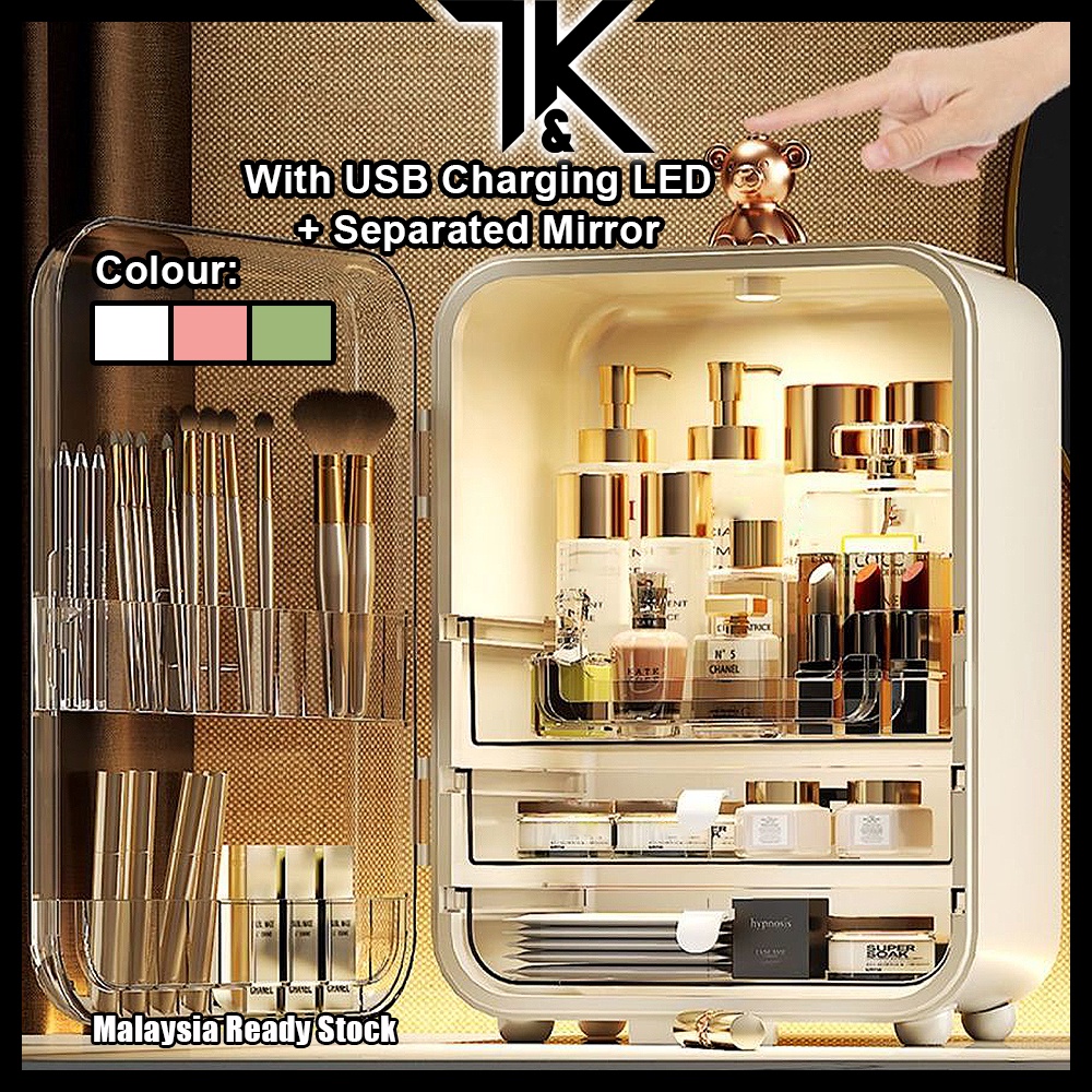 [LOCAL] Little Bear Makeup Box with Light & Mirror | Dustproof Cosmetic ...