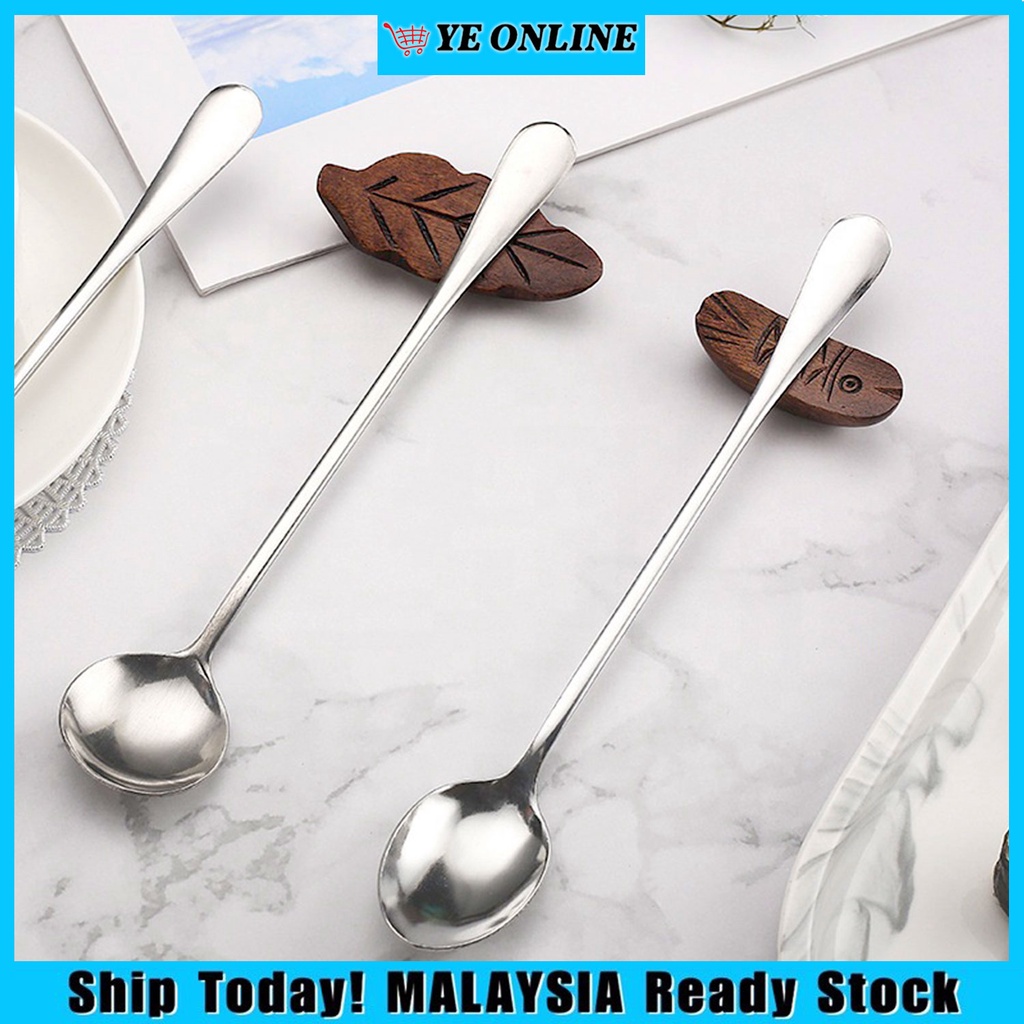 Long Handle Stainless Steel Spoon Coffee Tea Cafe Dessert Spoons Korean ...