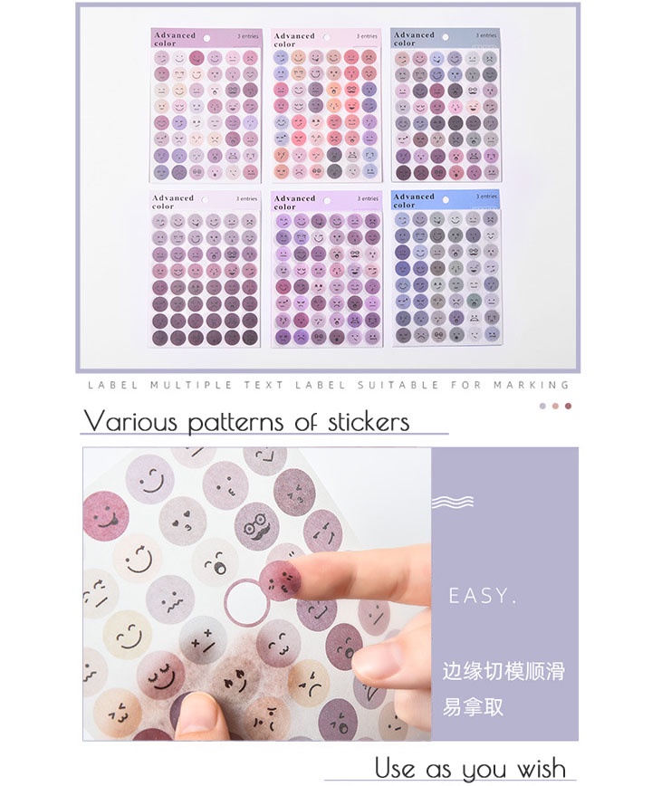 3Pcs Dot Smiley Face Cartoon Handbook Stickers Decoration Material ...