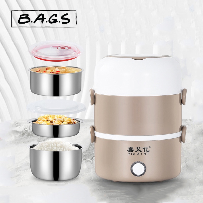 THEBAGS Portable 2 Tiers Stainless Steel Electric Lunch Box Steamer ...