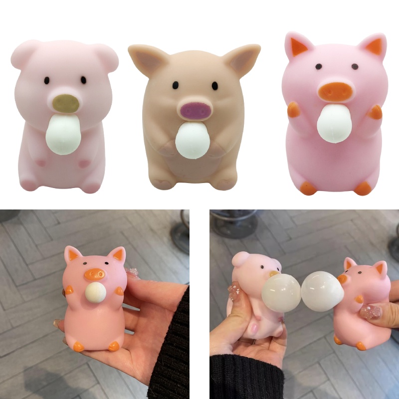 Hychumey Cute Pig Spitting Bubble Quick Rebound TPR Decompression Toy ...