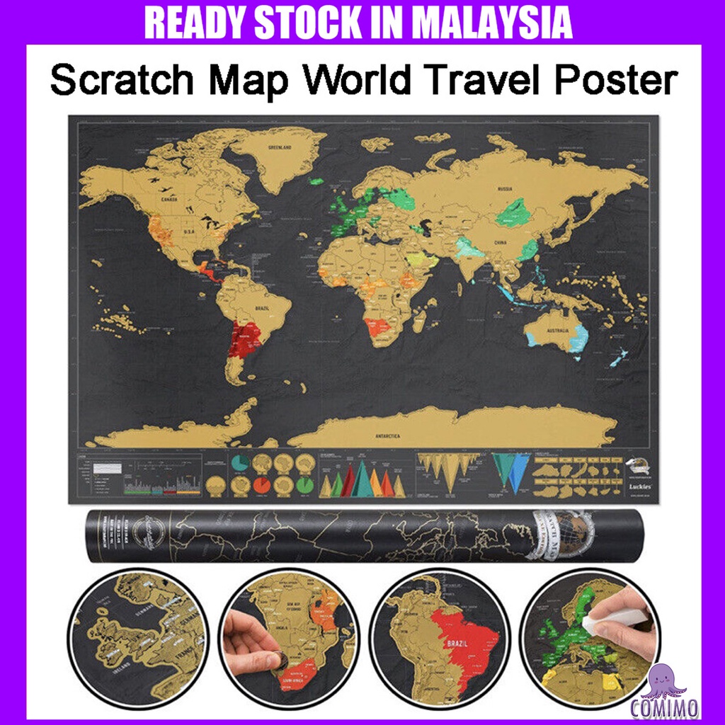 Deluxe Educational Scratch Off Map World Travel Poster For Home Office ...