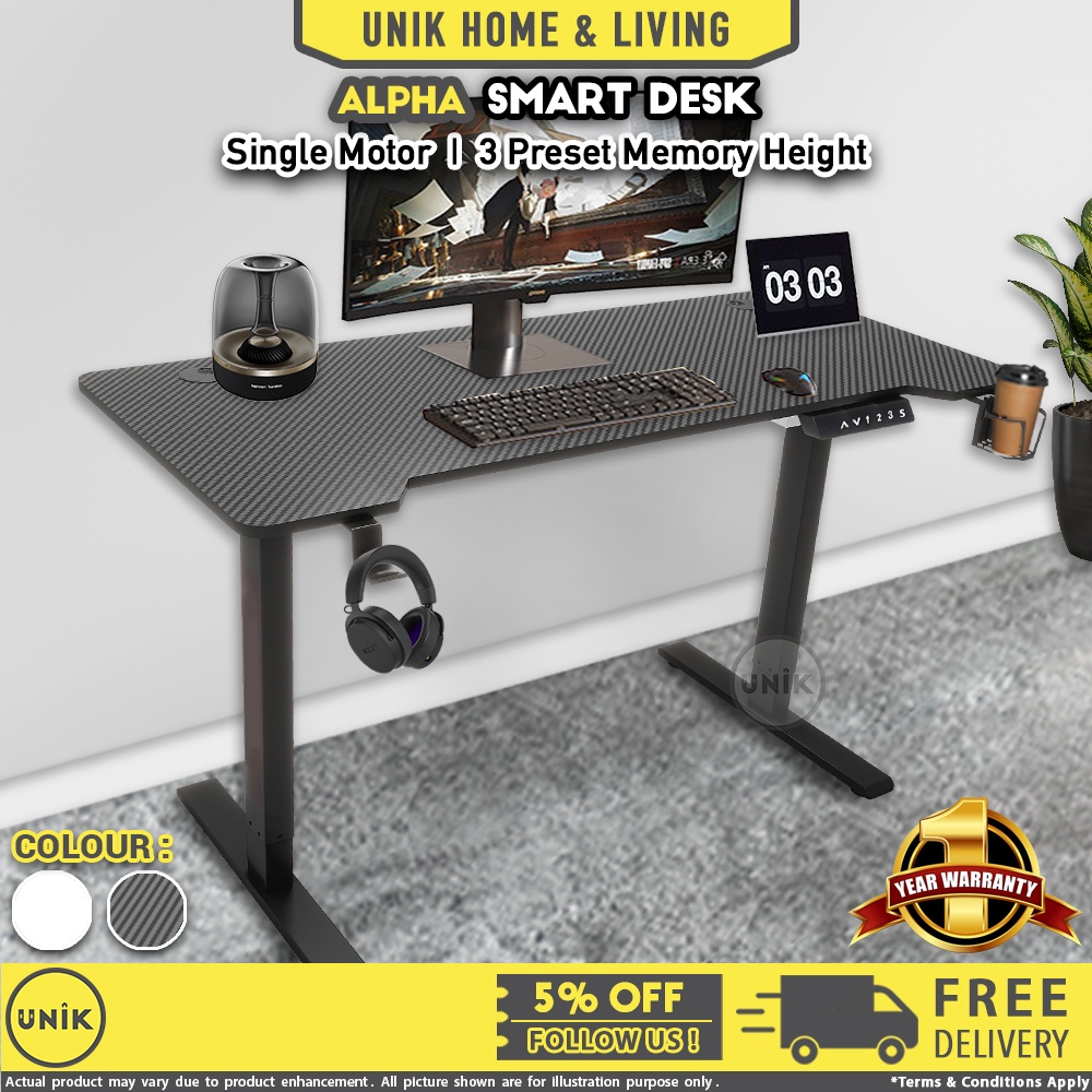 [UNIK] ALPHA 1.2m Ergonomic Adjustable Smart Standing Curved Desk with Single Motor | Meja ...