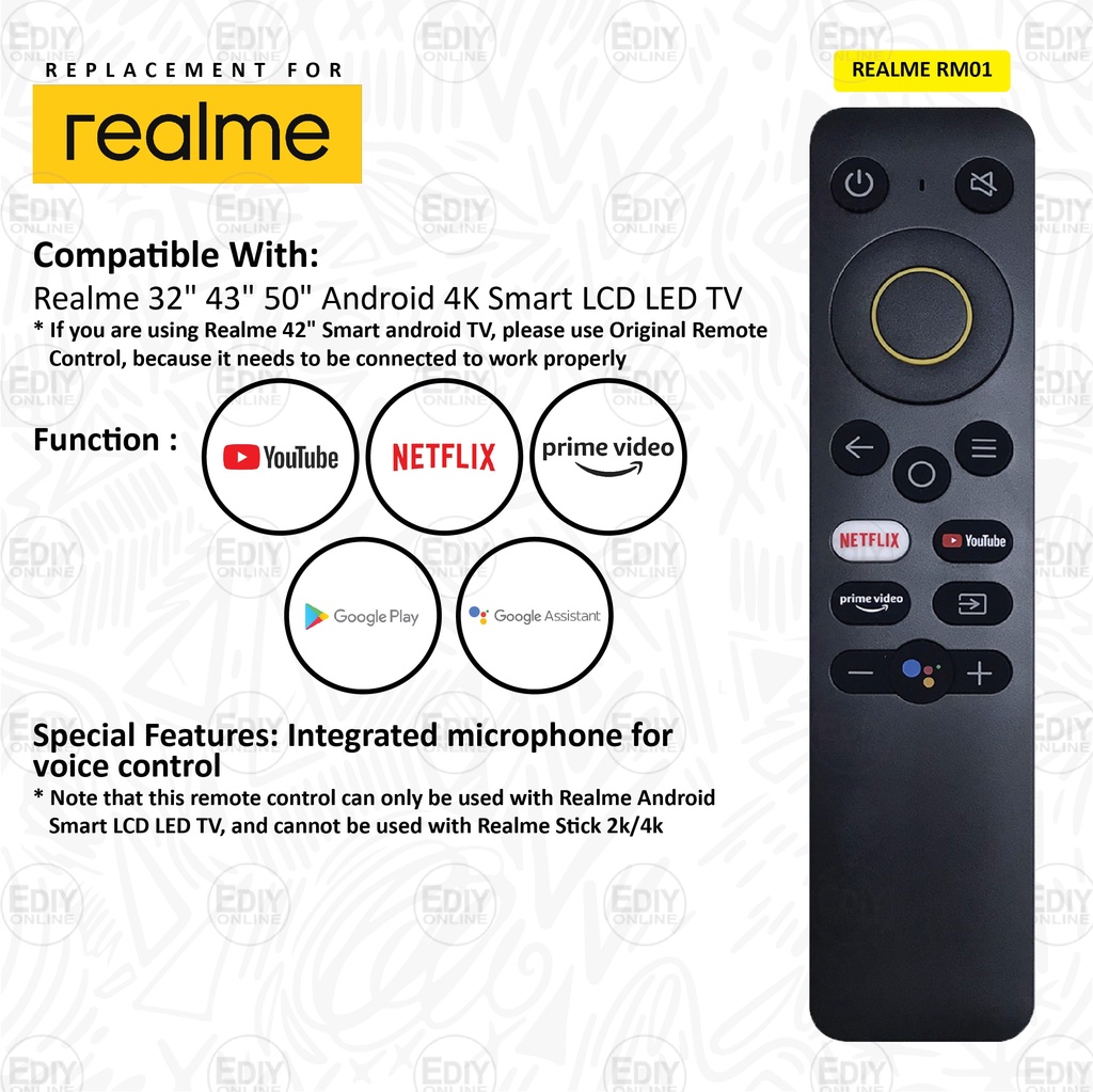 【𝐅𝐑𝐄𝐄 𝐁𝐀𝐓𝐓𝐄𝐑𝐘】Replacement REALME Netflix Google Prime Video Music Voice ...