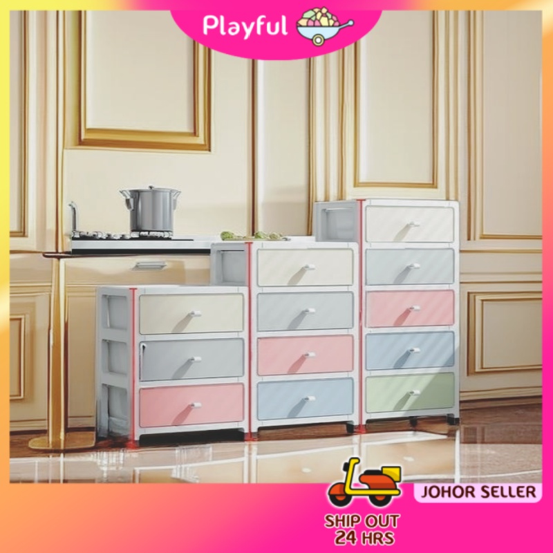 【PLAYFUL】 Plastic Storage Drawer Cabinet with Wheel - Transparent ...