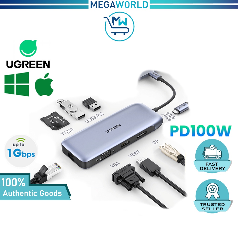 UGREEN 9 IN 1 USB C Multifunction Adapter With HDMI DP VGA USB3.0x2 ...