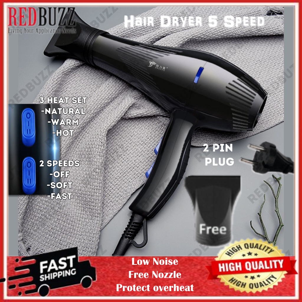 REDBUZZ Hair Dryer 5 Speed 2200W Compatible Malaysia Socket Cold Warm ...